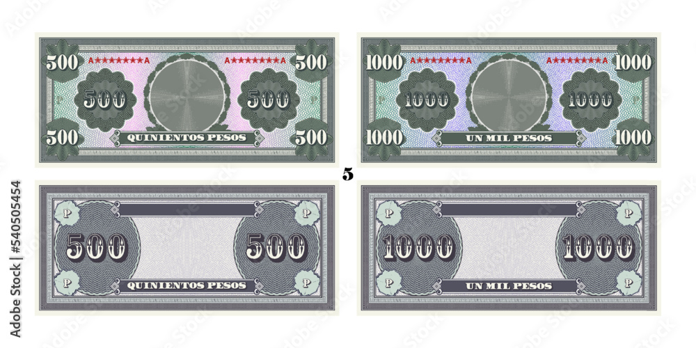 Vector set of obverse and reverse, paper gaming banknotes. Five hundred ...