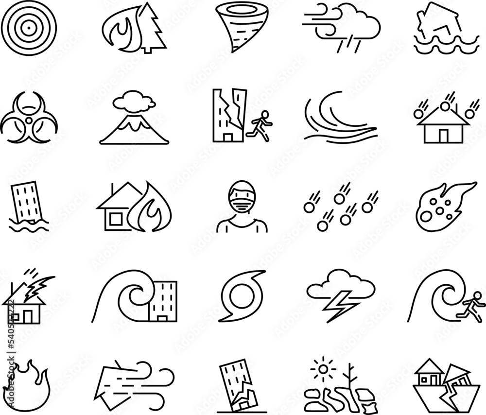 Collection of natural disaster icons. Simple black symbols. Vector ...