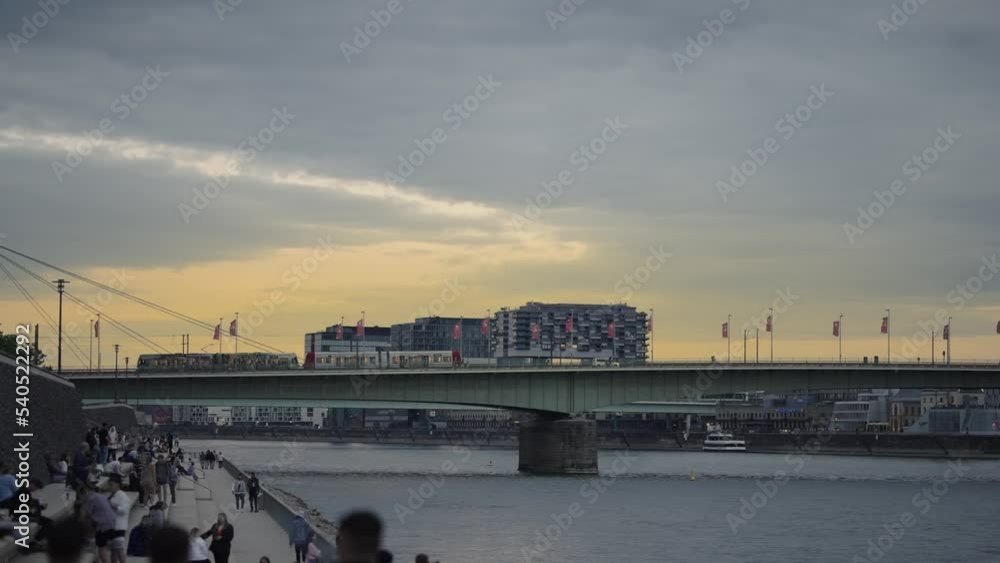 Stockvideon Subway u-bahn train passing on Deutz bridge in Cologne at ...
