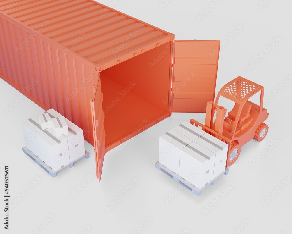 Organization of the process of unloading the cargo container. Red ...
