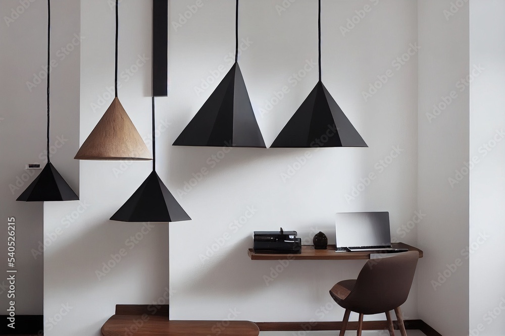 Aesthetic minimal home, living room interior design. Hanging lamps ...