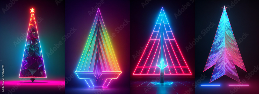 Christmas tree made from neon, neon lights, futuristic abstract ...