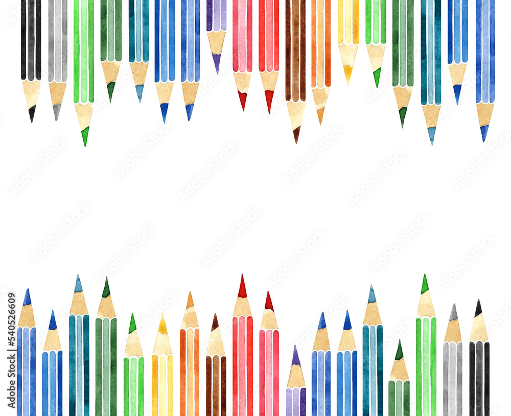 Watercolor Back to School Education concept frame. Canvas with colored ...