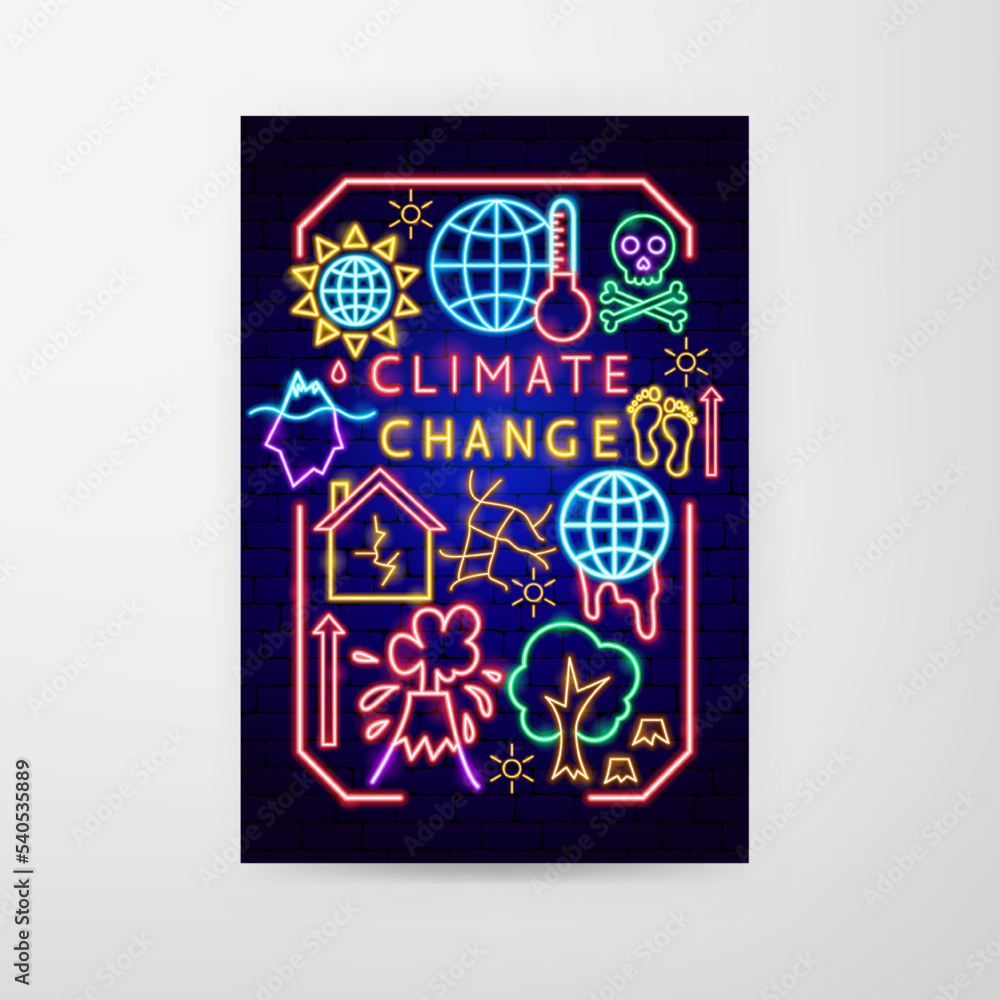 Climate Change Neon Flyer. Vector Illustration of Nature Safe Symbol ...