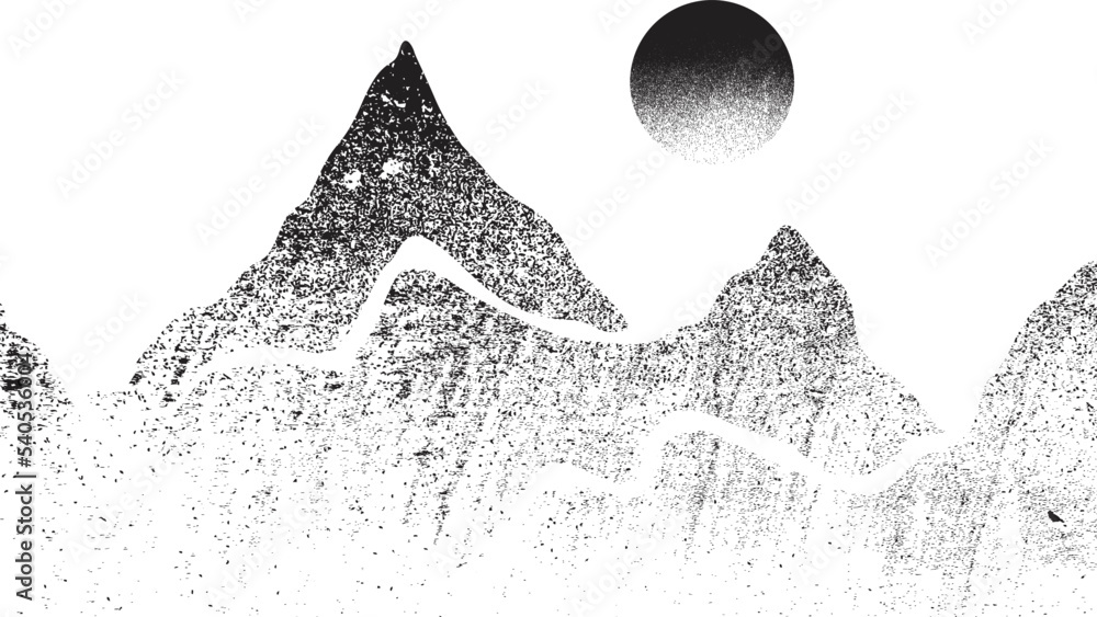 Mountain silhouettes with sun. Peaks in sunset. Transparent background ...