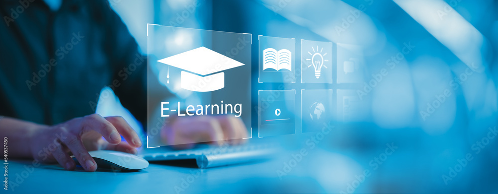 Concept of Online education. man use Online education training and e ...