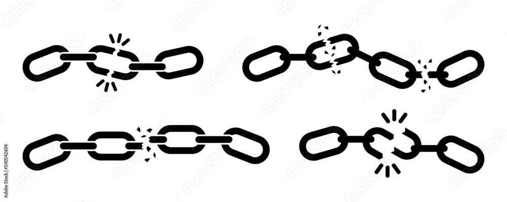 Set of broken chain vector icons. Black silhouette with break or wreck ...