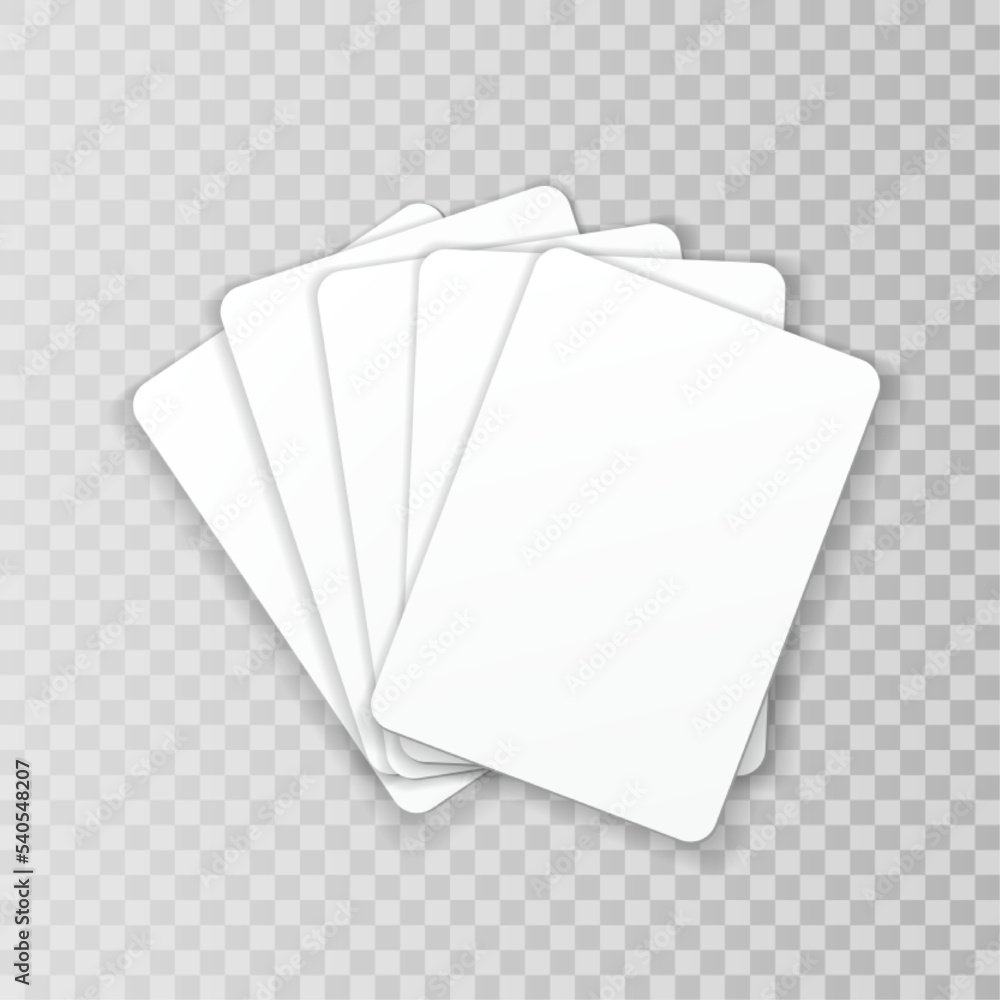 Five playing cards mockup. Blank cards on transparent background. Stock ...