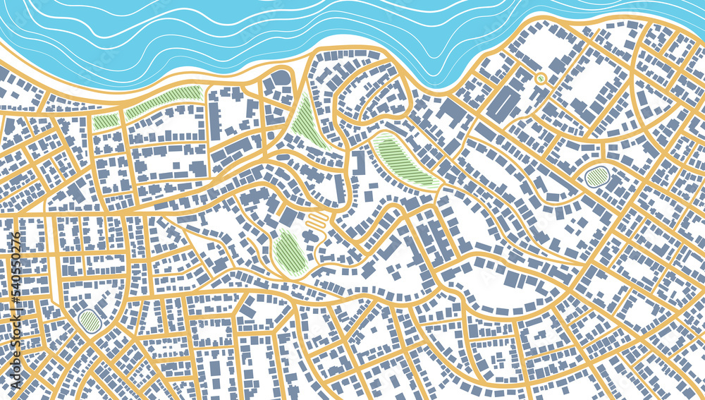 Map navigation to own house.View from above the map buildings. Detailed ...