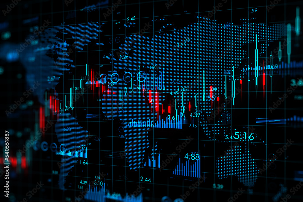 Global market and economy concept with perspective view on digital ...