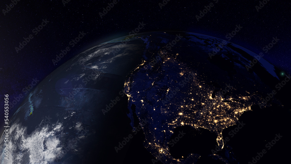 Earth globe by night focused on United States of America Stock ...