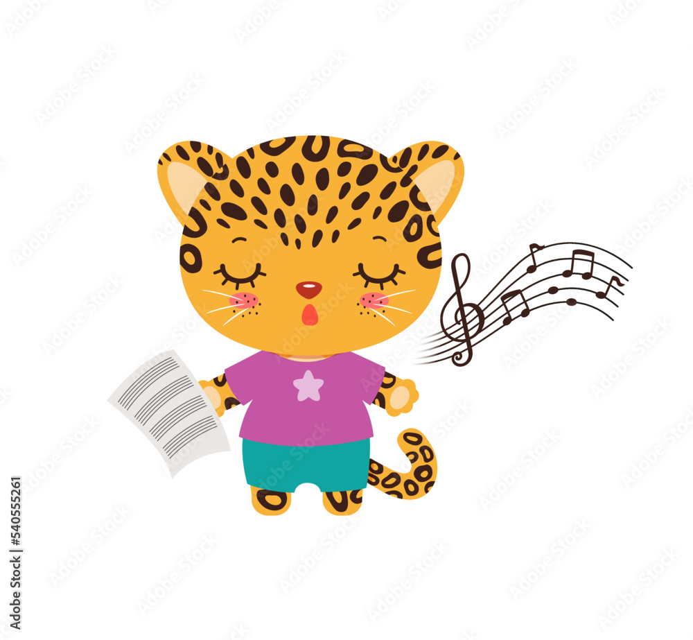 Singing animal cute cheetah leopard jaguar cartoon character. Musical ...