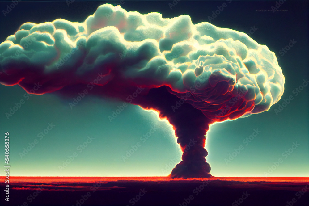 Nuclear bomb explosion. Atomic detonation. modern war. Aerial view planet earth. Bomb nuke ...