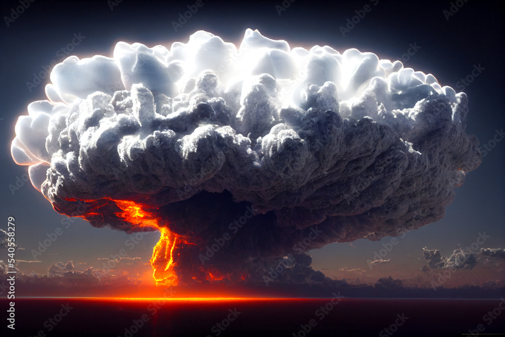 Nuclear bomb explosion. Atomic detonation. modern war. Aerial view planet earth. Bomb nuke ...