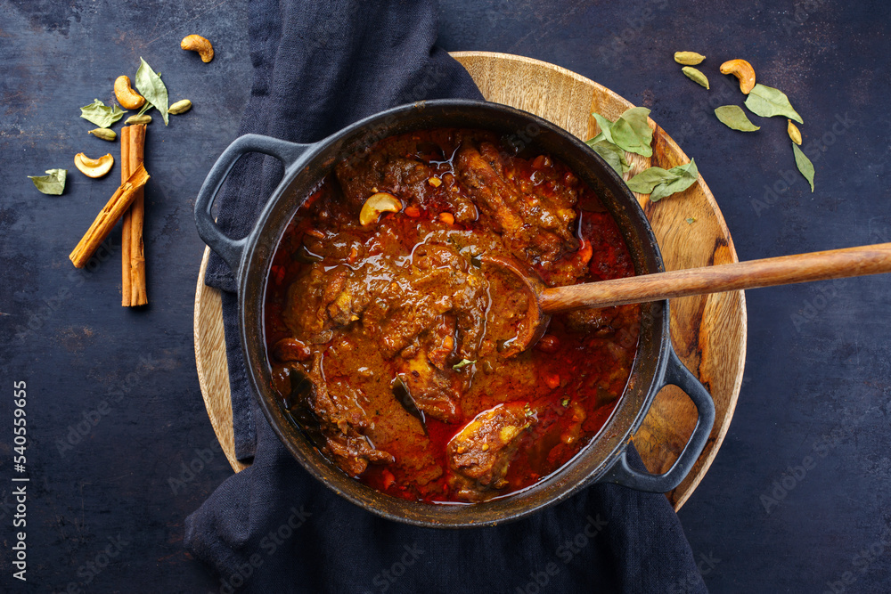 Traditional spicy Indian chicken Madras curry Rogan Josh with ...