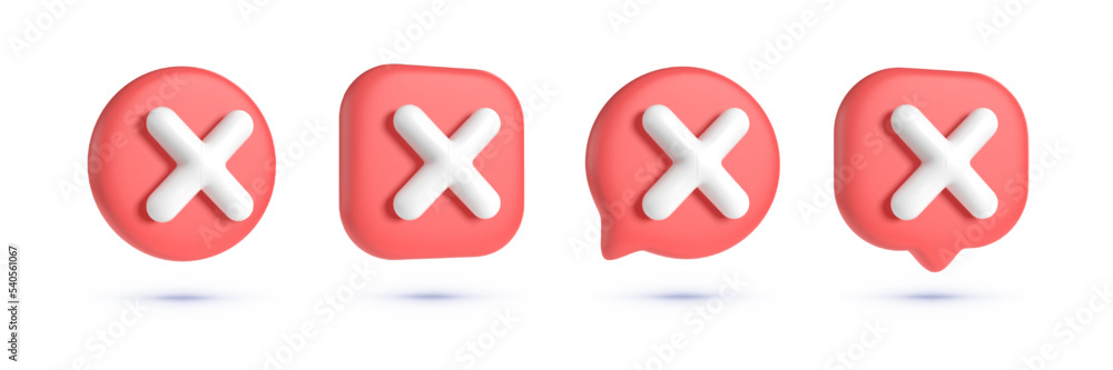 Big set Cross 3d on white background. 3D Rejection icon, rejected sign ...