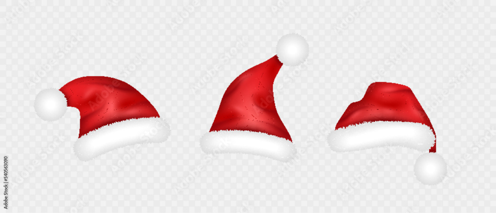 Red Santa Claus hat set. Traditional Christmas accessory elements for ...