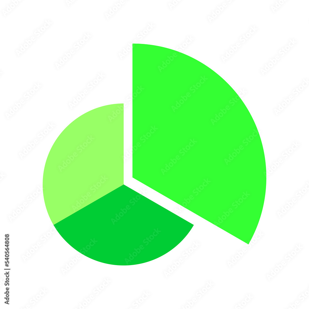Donut chart divided in 3 monochrome green fractions. Round diagram with ...