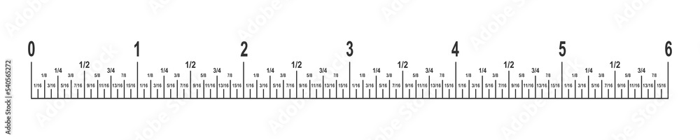 6 inches ruler scale with fractions. Unit of length in imperial system ...