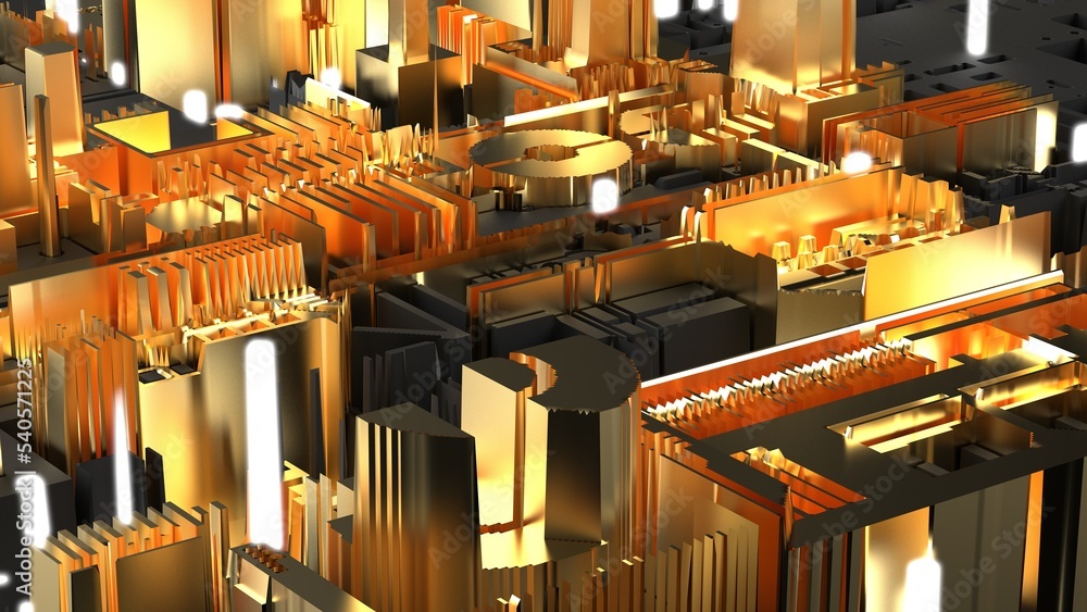 Black-gold futuristic circuit technology with white LED point light ...