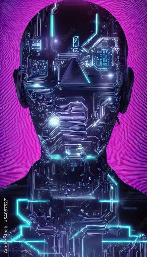 Artificial intelligence Cyborg robot machine with feelings, wires and ...