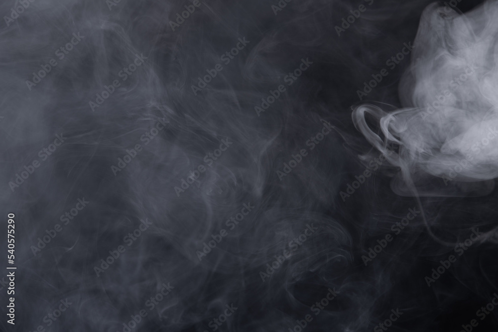 Dense Fluffy Puffs of White Smoke and Fog on black Background, Abstract ...
