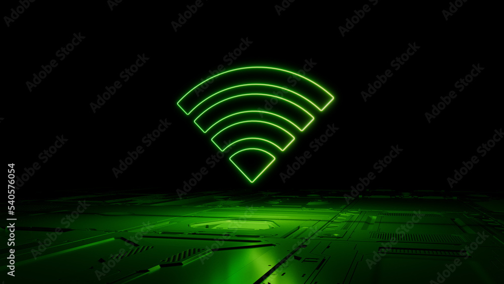 Green neon light wifi icon. Vibrant colored Wireless technology symbol ...