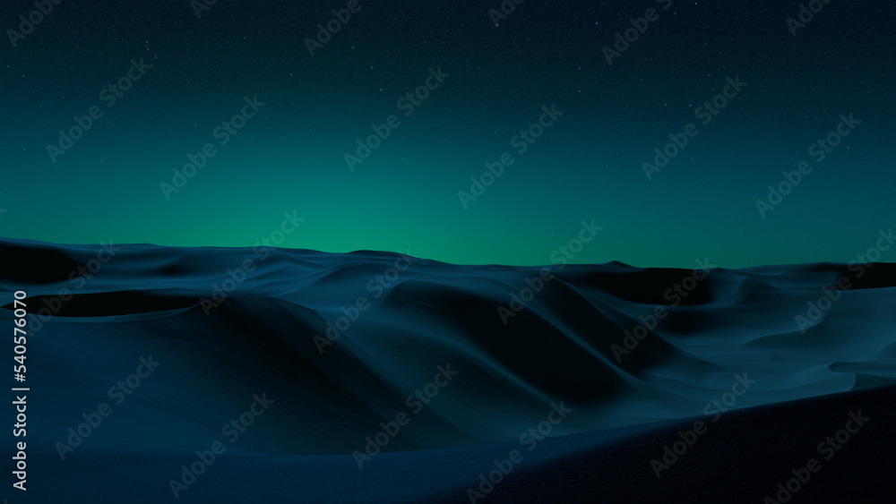 Desert Landscape with Sand Dunes and Green Gradient Starry Sky ...