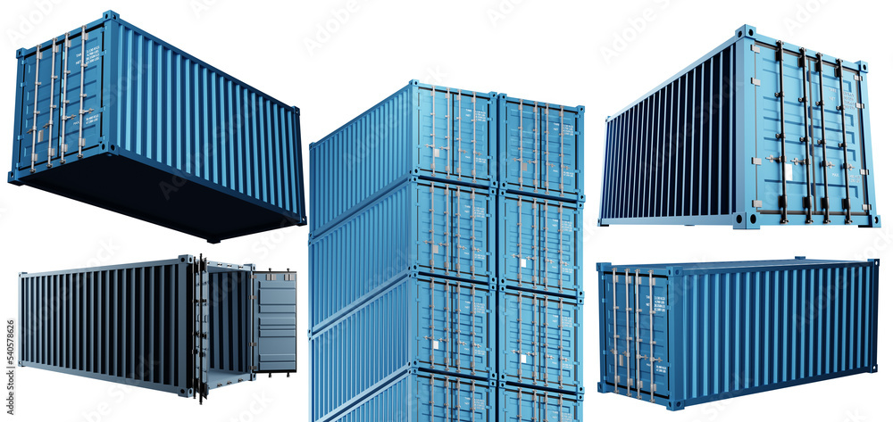 Sea containers set. Cargo containers isolated on white. Marine tare ...
