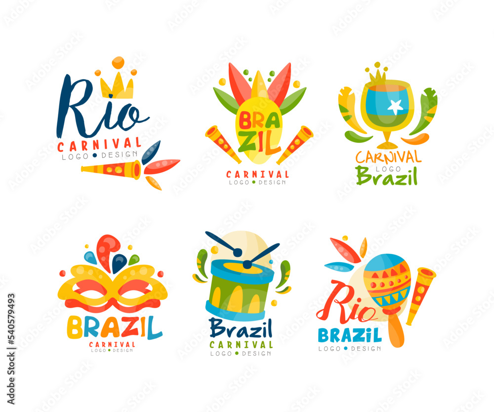 Brazil and Rio Carnival Logo Design with Bright Masquerade Feather Mask ...
