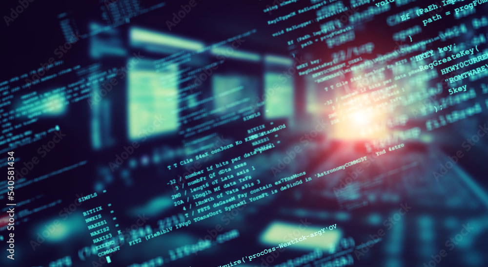 Programming code in cyberspace. Digital transformation. Stock ...