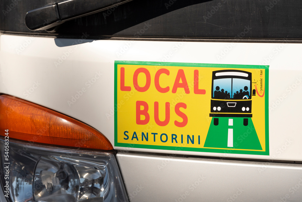 Fira, Santorini, Greece. 2022. Local bus station in Fira, Santorini ...