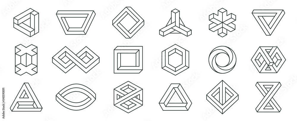 Optical Illusion Unreal Geometric Elements Impossible Abstract Linear Shapes Visual Delusion