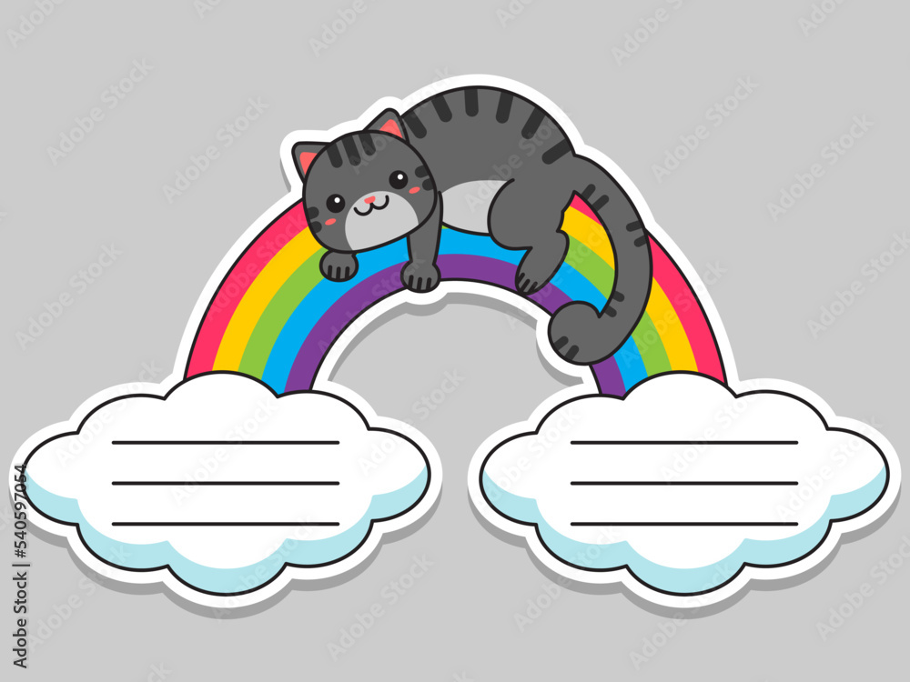 Notebook labels. The cat lies on the rainbow. Note labels. Baby ...