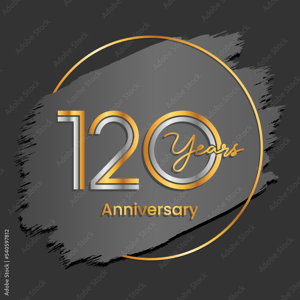120th Anniversary. Anniversary logo design with gold and silver text ...
