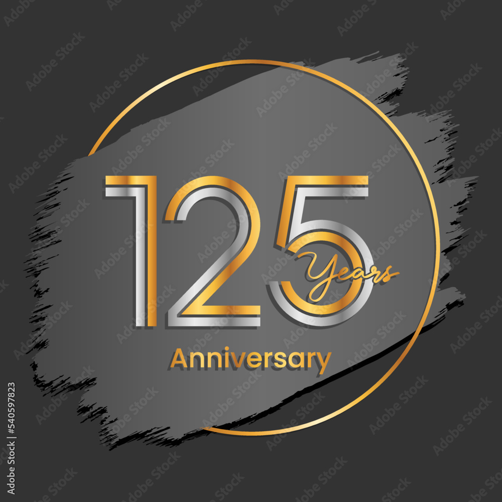 125th Anniversary. Anniversary logo design with gold and silver text ...