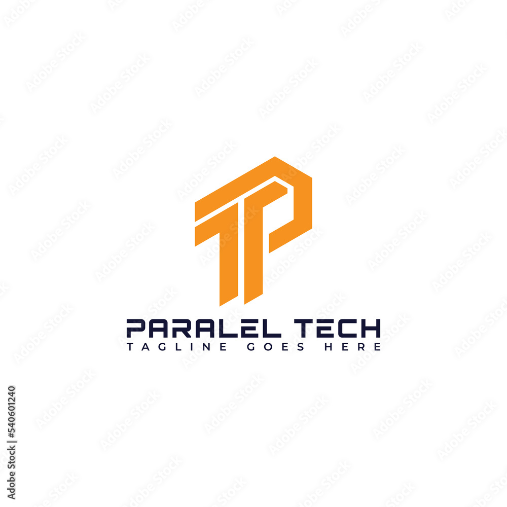 Abstract initial letter PT or TP logo in orange color isolated in white ...