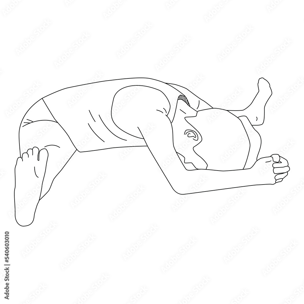 Line art right side of woman doing middle splits stretching pose vector ...