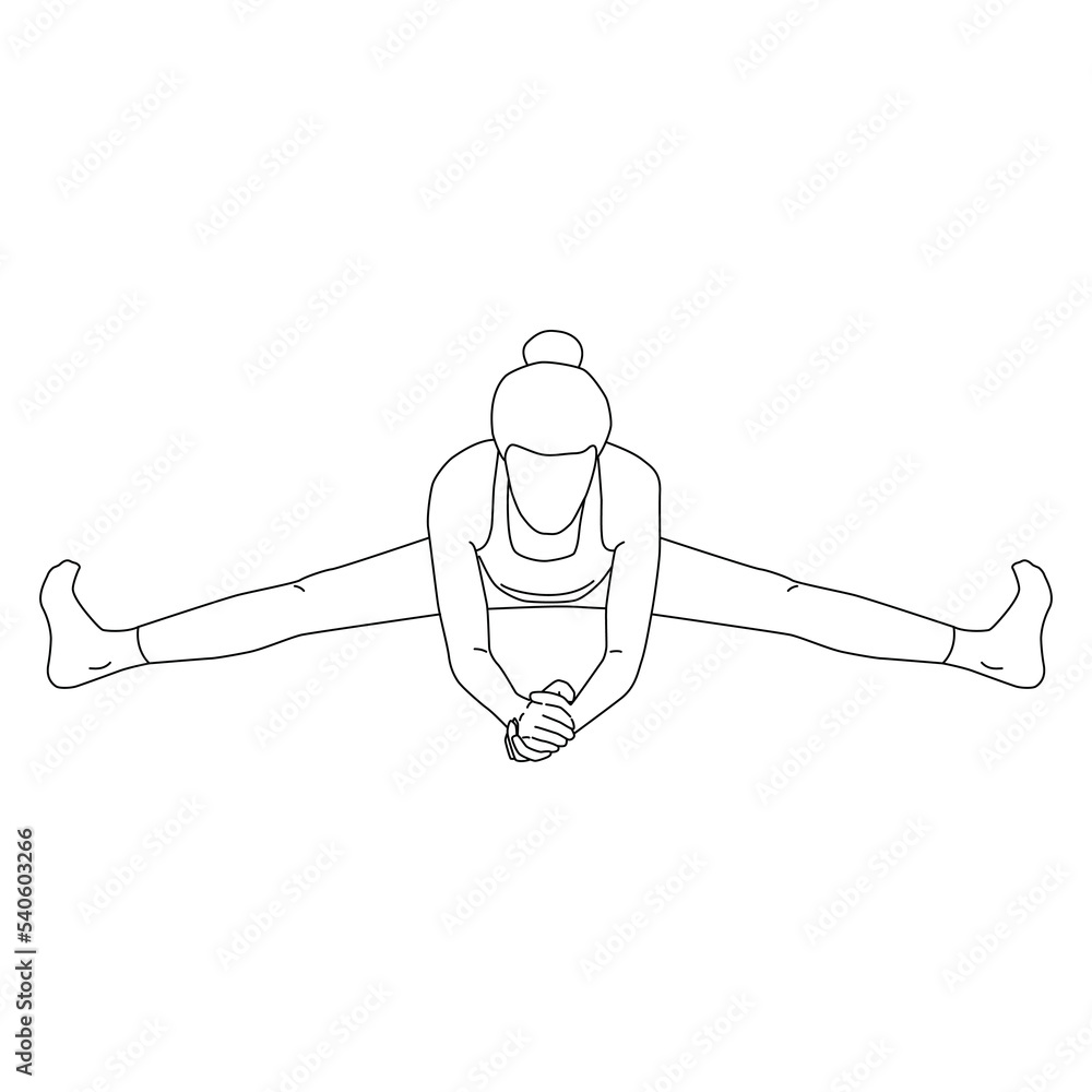 Line art of woman doing middle splits stretching pose vector. Woman ...