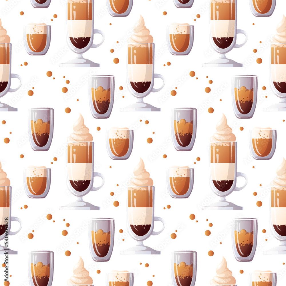 Seamless pattern with cups of coffee. Coffee shop, cafe-bar, drink ...