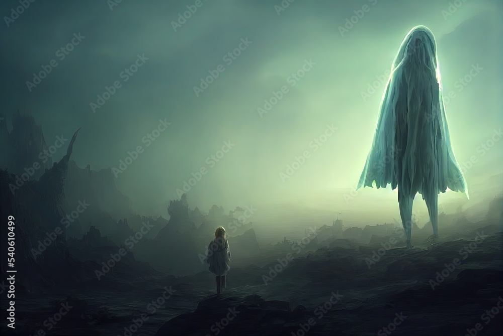 Fantasy concept showing A giant ghost emerged from another dimension ...