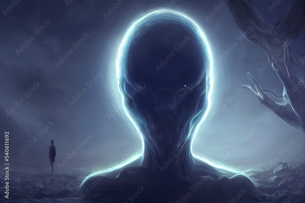 Fantasy concept showing A giant ghost emerged from another dimension ...