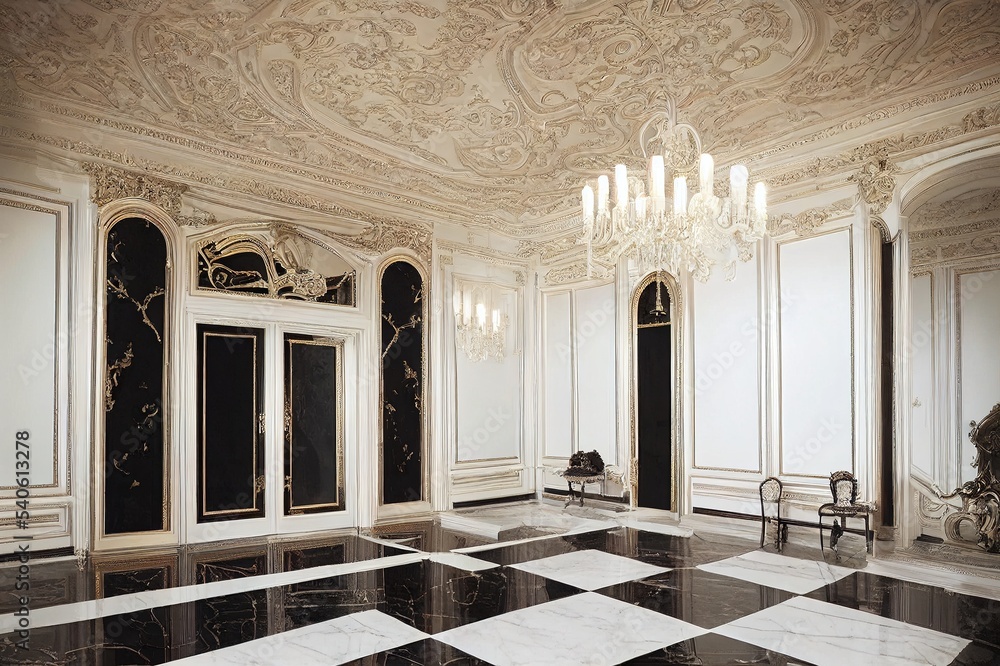luxury royal posh interior in baroque style. very bright, light and ...