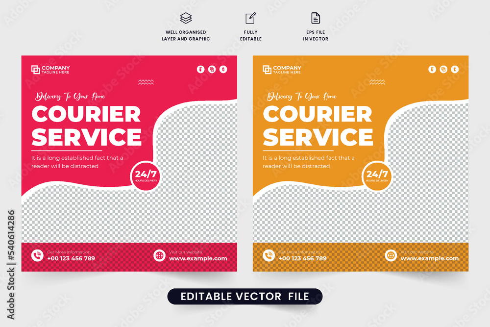 Modern courier business advertisement poster design with abstract ...