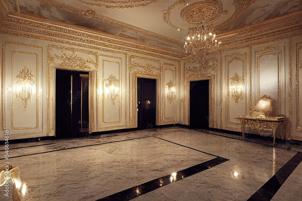 luxury royal posh interior in baroque style. very bright, light and ...
