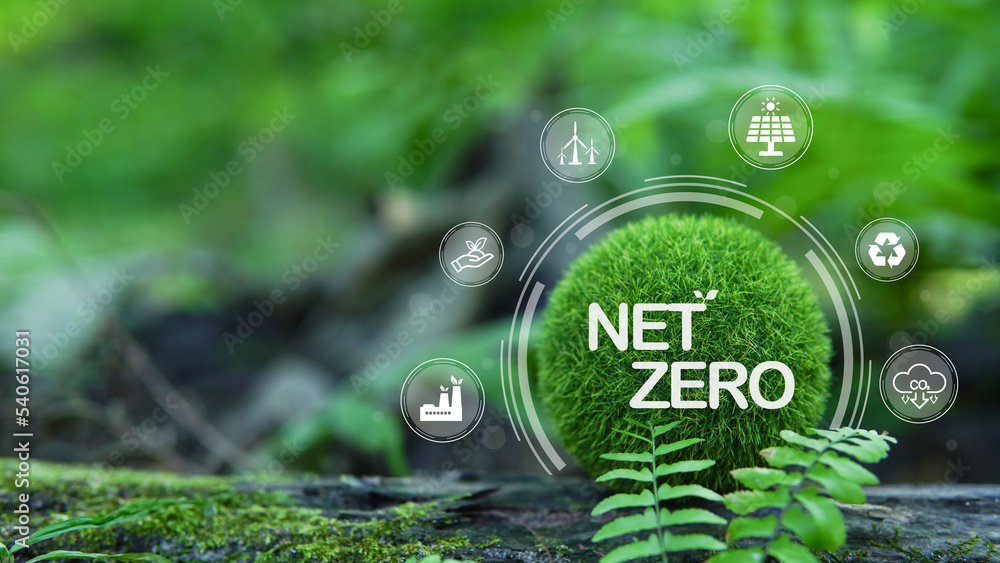 Net zero and carbon neutral concept. Net zero greenhouse gas emissions target. Climate neutral ...