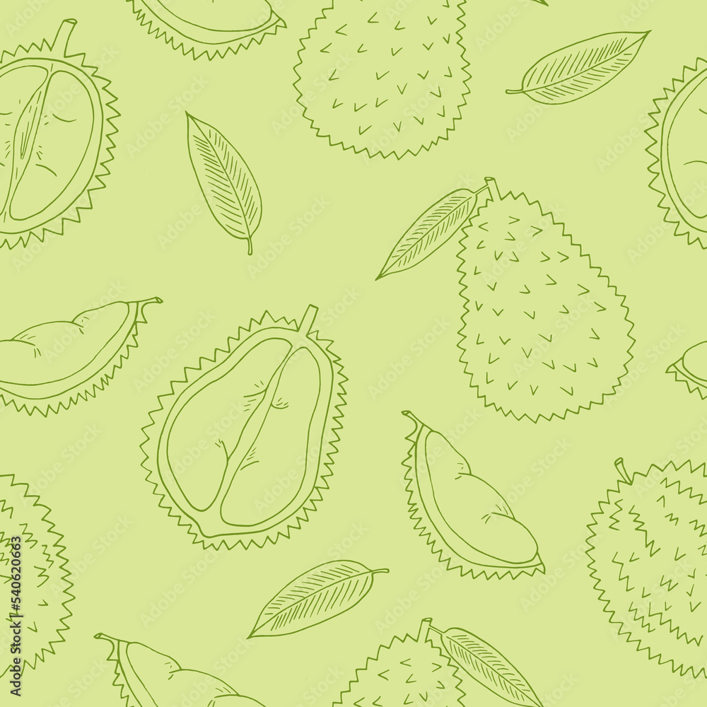 durian fruit seamless pattern hand drawn in doodle style. wrapping ...