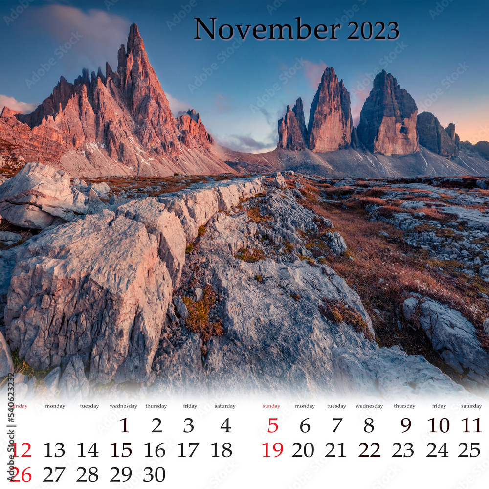 Square wall monthly calendar ready for print, November 2023. Set of ...