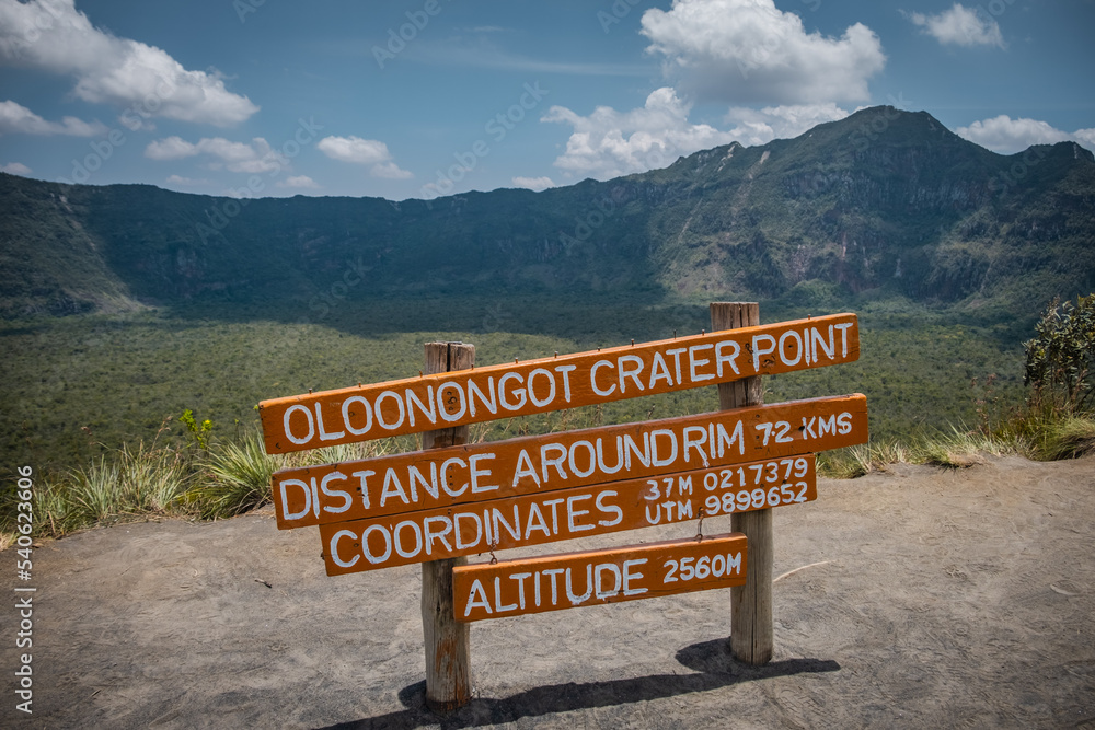 Sign on the crater rim of Mount Longonot volcano, Kenya Stock Photo ...
