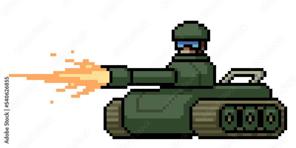 pixel art military tank shooting Stock Vector | Adobe Stock